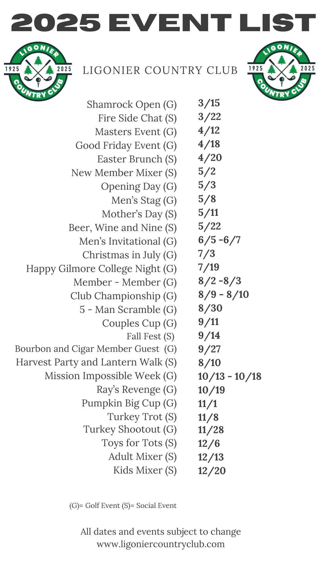 Upcoming Events – Ligonier Country Club